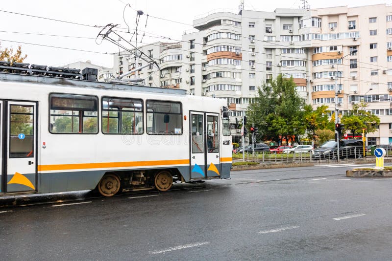 Tram in Traffic. Public Transport Bucharest, Romania, 2022 Editorial ...