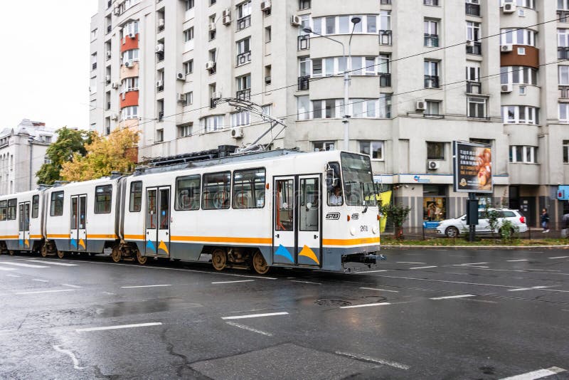 Tram in Traffic. Public Transport Bucharest, Romania, 2022 Editorial ...