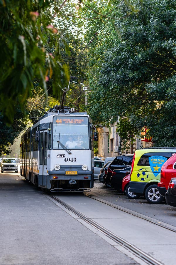 Tram in Traffic. Public Transport Bucharest, Romania, 2022 Editorial ...