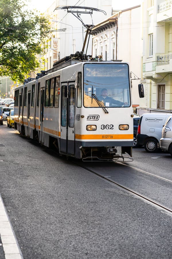 Tram in Traffic. Public Transport Bucharest, Romania, 2022 Editorial ...