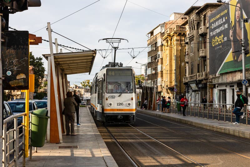 Tram in Traffic. Public Transport Bucharest, Romania, 2022 Editorial ...