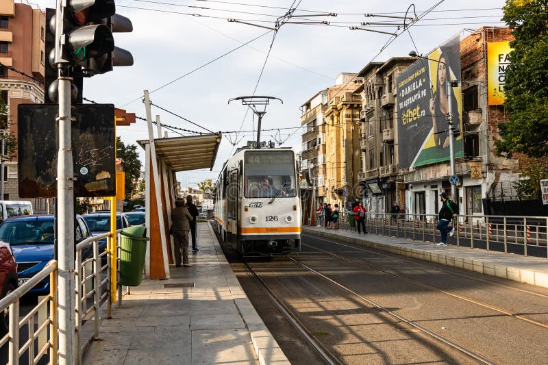 Tram in Traffic. Public Transport Bucharest, Romania, 2022 Editorial ...