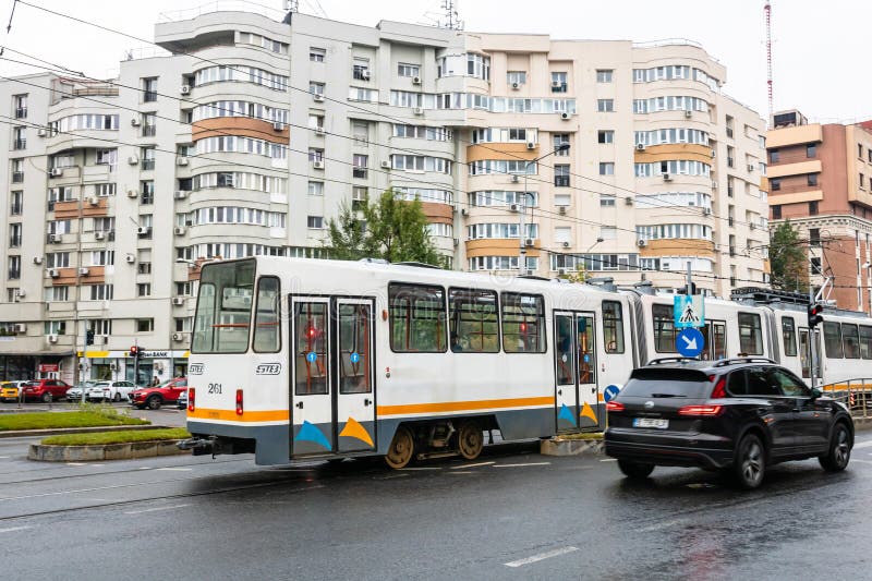 Tram in Traffic. Public Transport Bucharest, Romania, 2022 Editorial ...