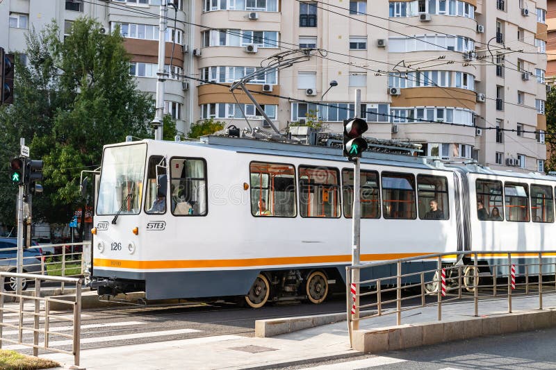 Tram in Traffic. Public Transport Bucharest, Romania, 2022 Editorial ...