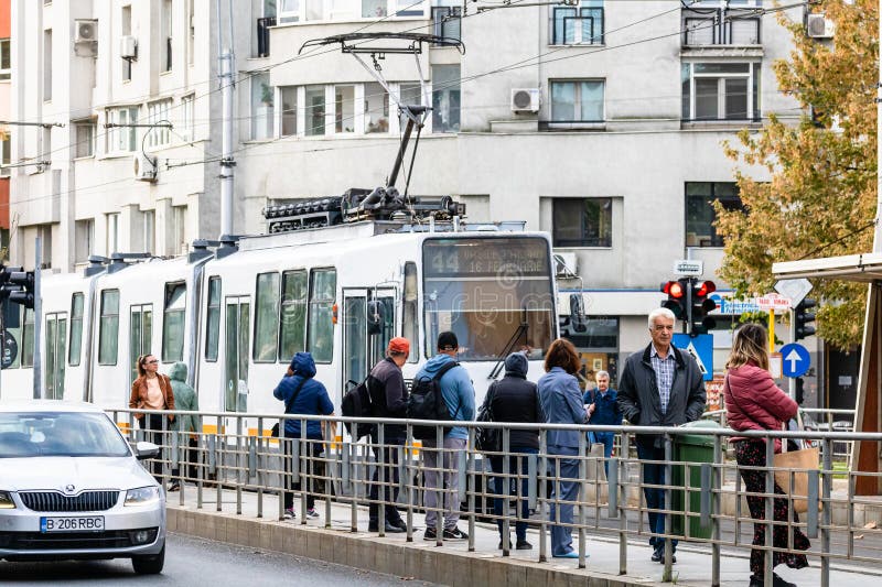 Tram in Traffic. Public Transport Bucharest, Romania, 2022 Editorial ...
