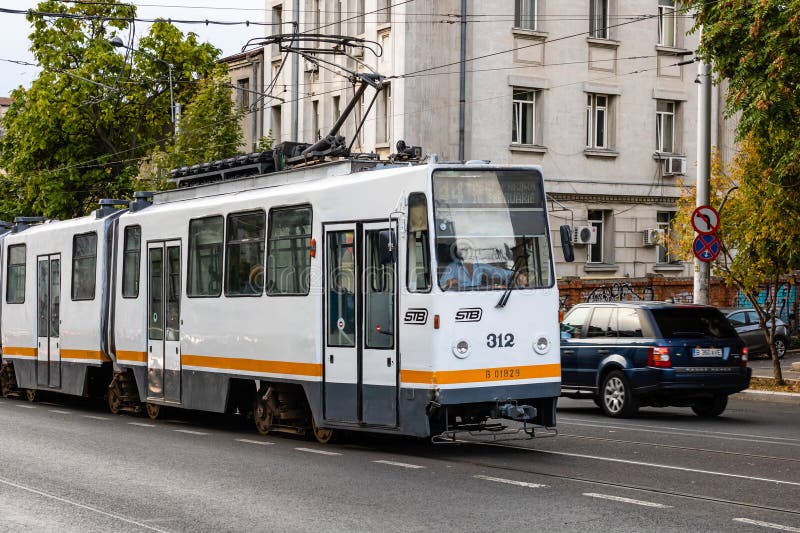 Tram in Traffic. Public Transport Bucharest, Romania, 2022 Editorial ...