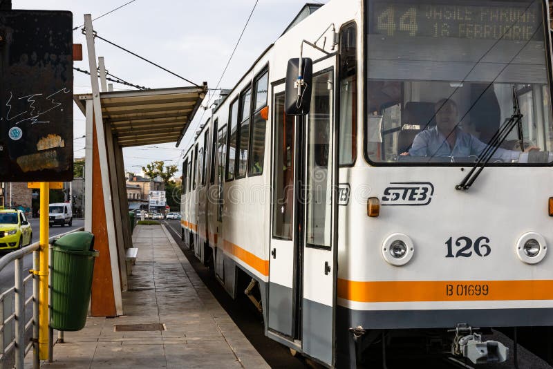 Tram in Traffic. Public Transport Bucharest, Romania, 2022 Editorial ...