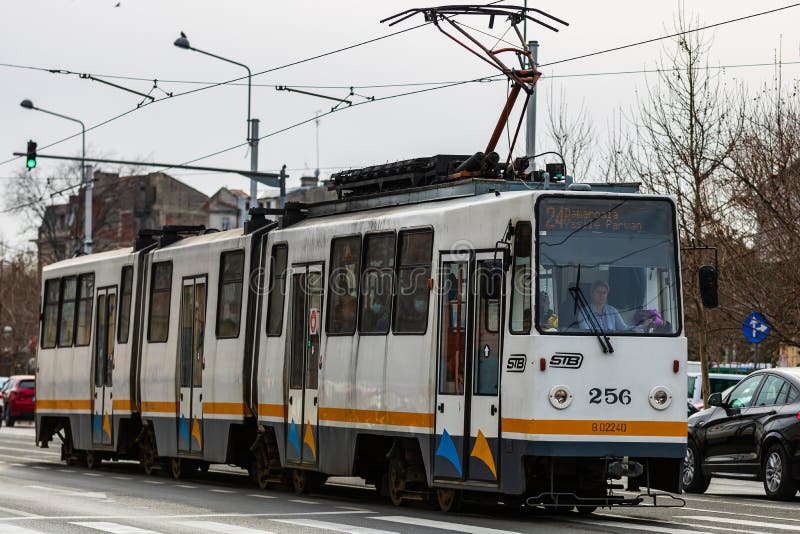 Tram in Traffic on the Streets of Bucharest, Romania, 2022 Editorial ...