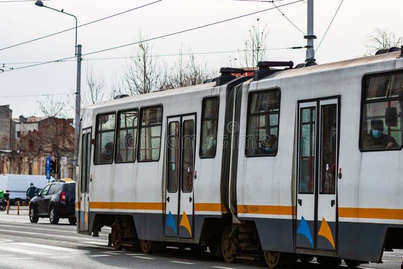 Tram in Traffic on the Streets of Bucharest, Romania, 2022 Editorial ...