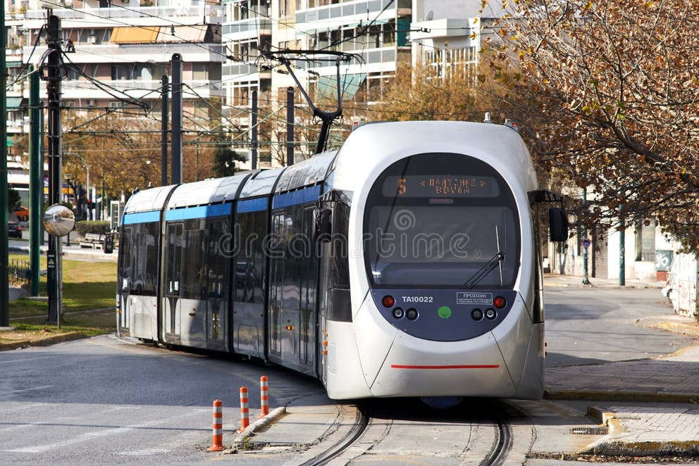Tram train in Athens. editorial stock photo. Image of tram - 85413778