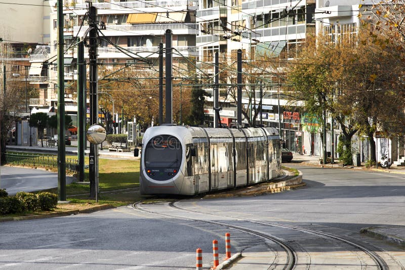 Tram train in Athens. editorial stock image. Image of transport - 85413874