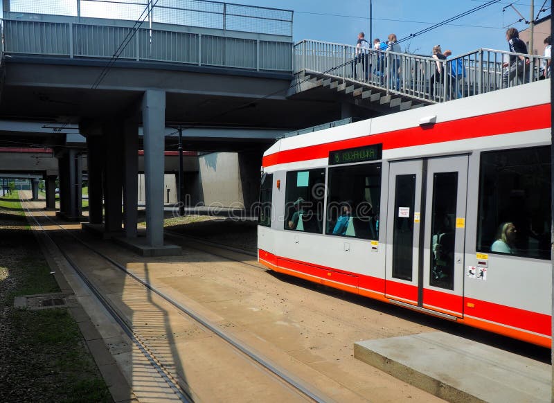 Tram under the flyover. editorial image. Image of urban - 149013930