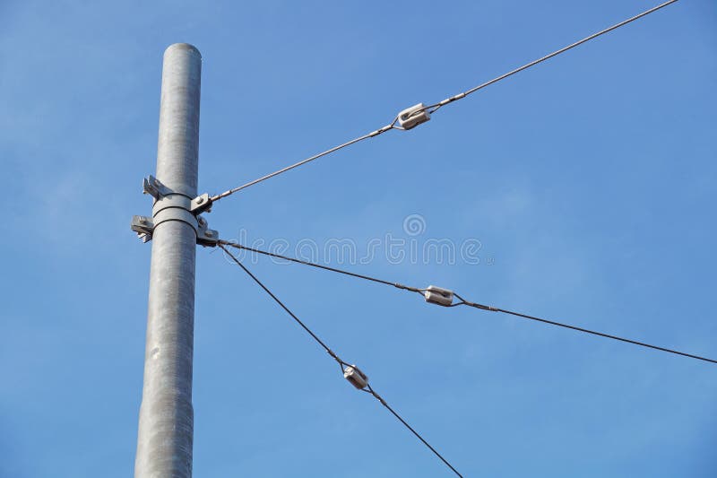 Tram Wires Overhead Lines, Railroad Trolley Lineand Masts on Stock ...