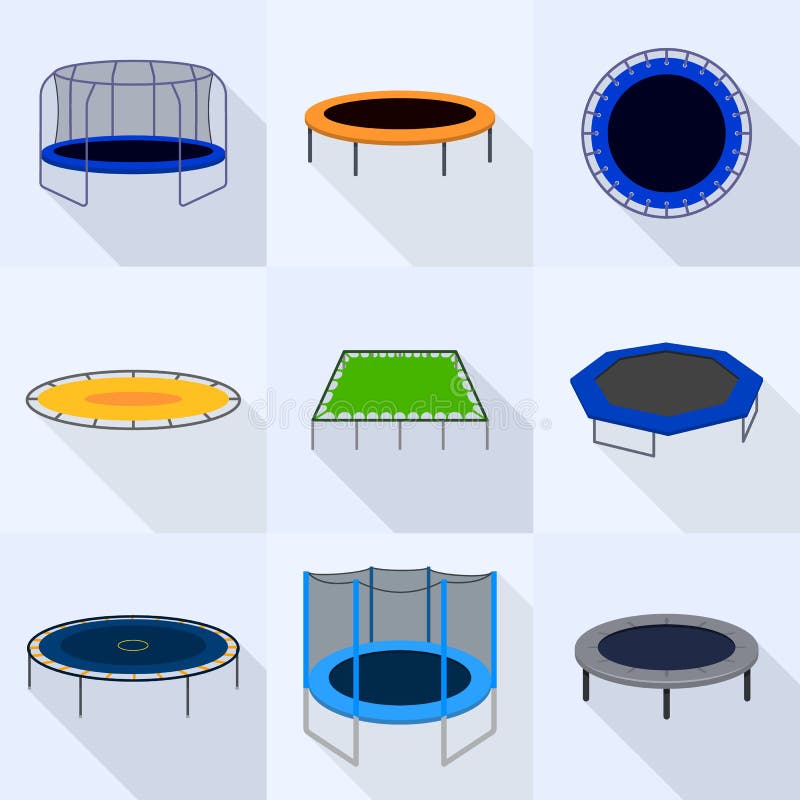 Trampoline Icons Set, Flat Style Stock Vector - Illustration of high ...