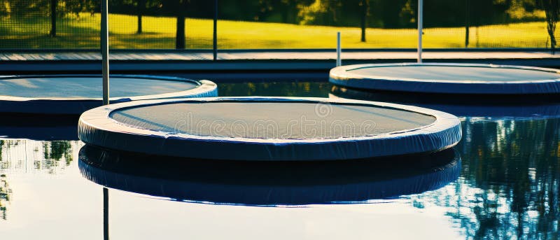Trampolines Floating on Still Water during Sunset Stock Photo - Image ...