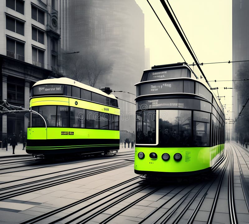 Trams Track in the City, Generative AI Illustration Stock Illustration ...