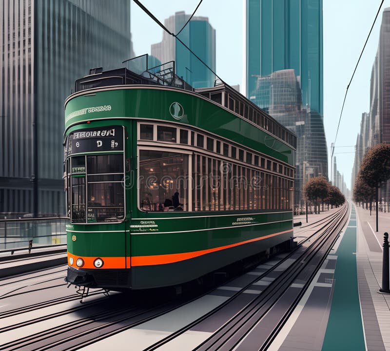 Trams Track in the City, Generative AI Illustration Stock Illustration ...