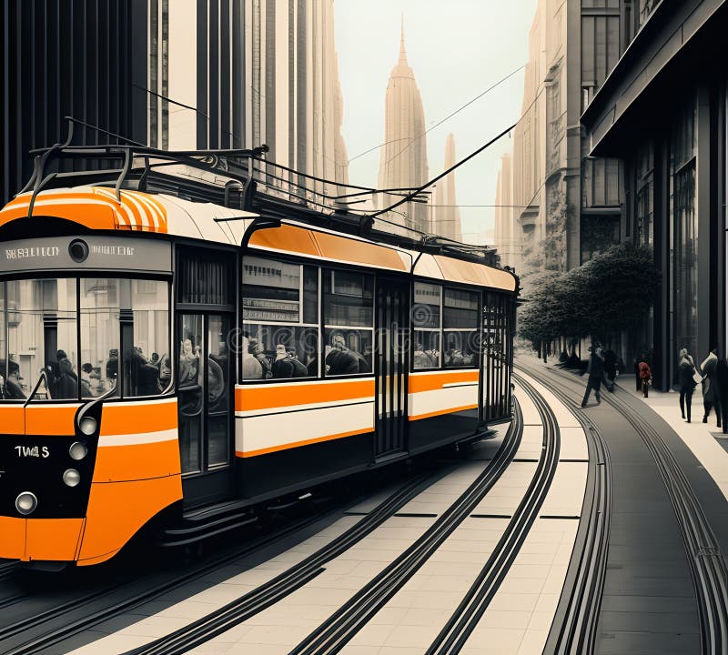 Trams Track in the City, Generative AI Illustration Stock Illustration ...