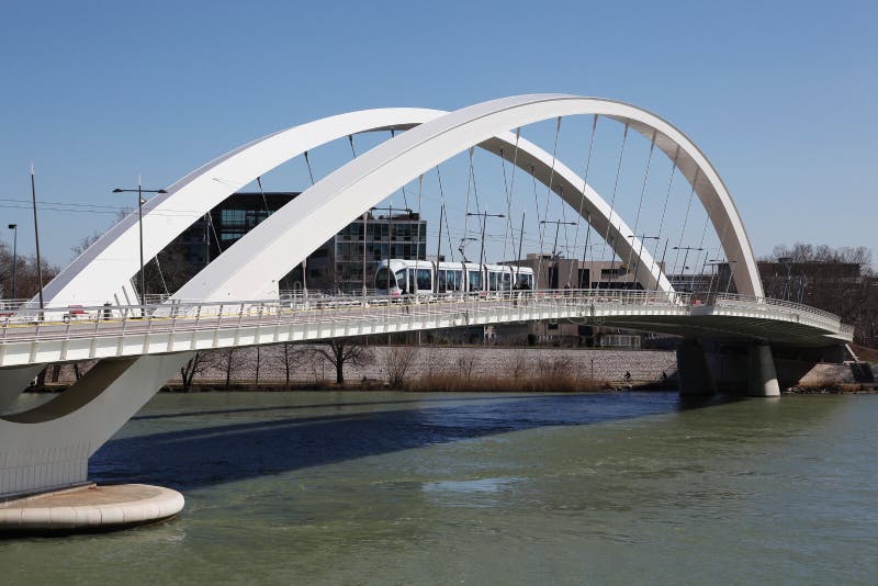 Tramway on a Bridge Near Confluence in Lyon Stock Photo - Image of ...