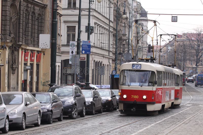 Tramway of Old Model on the Street in Prague Editorial Image - Image of ...