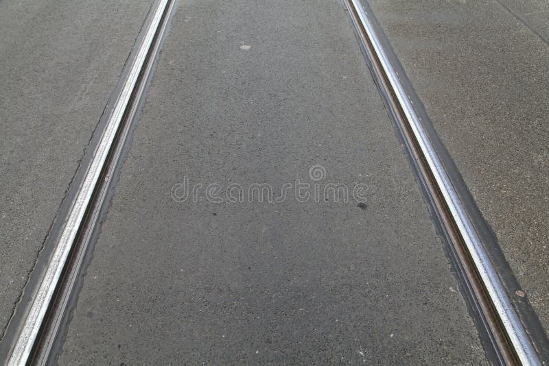 Tramway Rails among Grass Top View. Poznan, Poland Stock Photo - Image ...