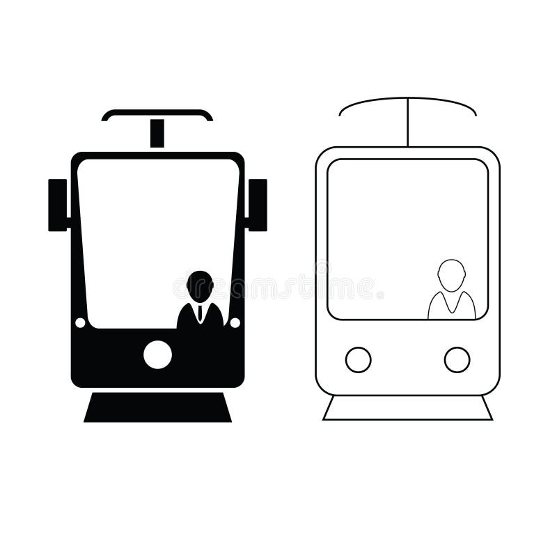 Tramway Set in Black and White Color with Man Icon Illustration Stock ...