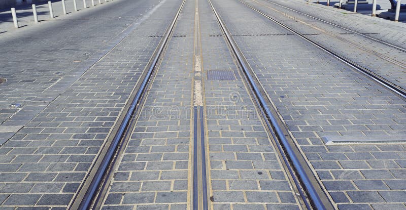 Tramway track in the city stock photo. Image of metallic - 125174752