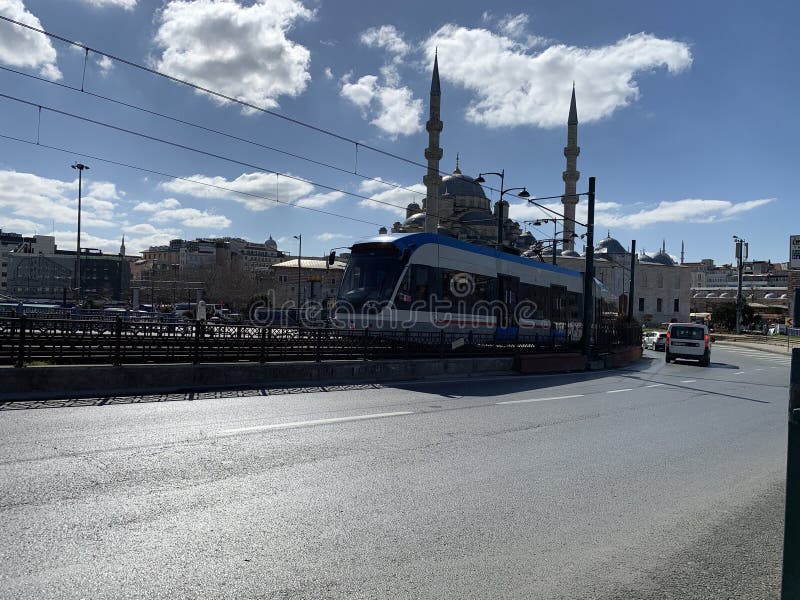 A tramway train passing editorial stock photo. Image of country - 322709493