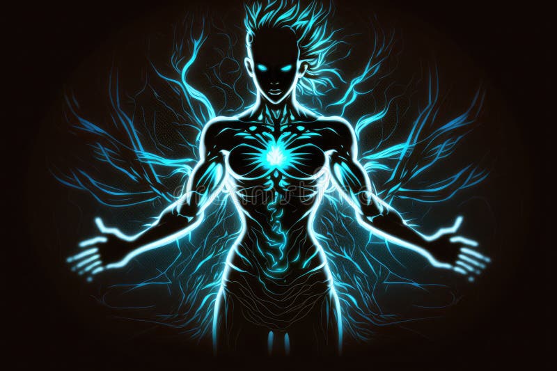 Cosmic Trance and Hypnosis Concept of Glowing Body Silhouette Neural ...
