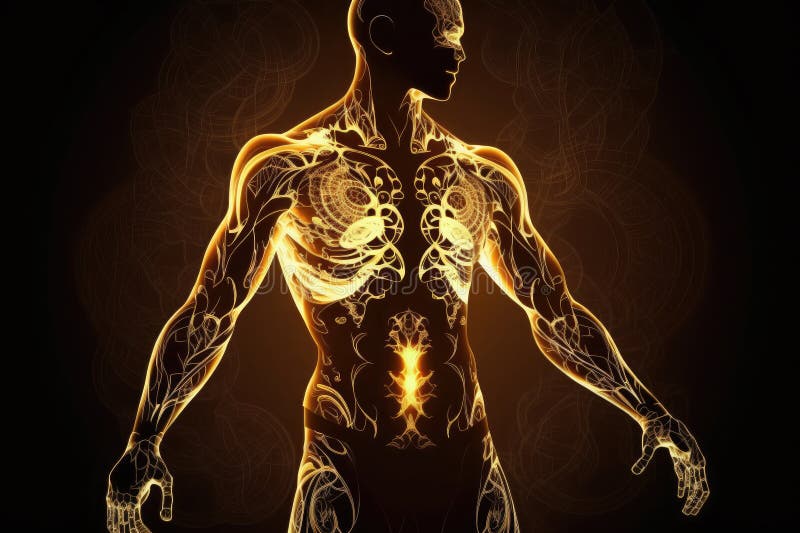 Cosmic Trance and Hypnosis Concept of Glowing Body Silhouette Neural ...