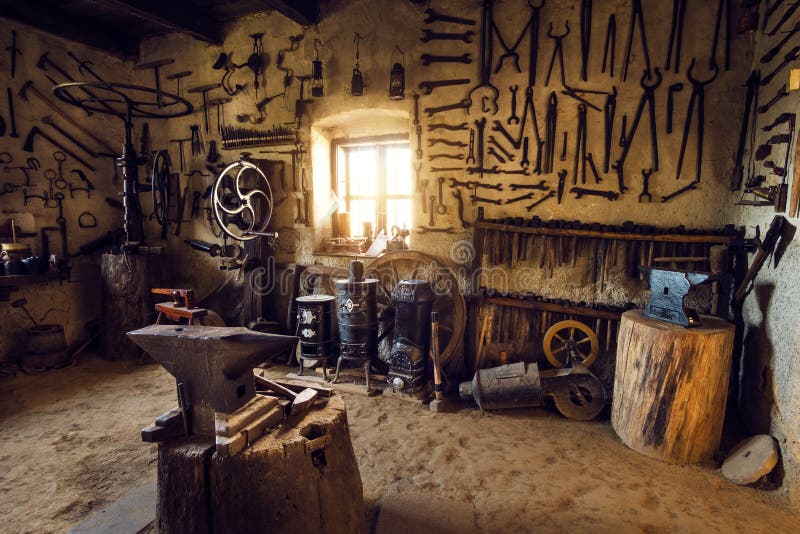 Tranditional Smithy Workshop Interior Stock Photo - Image of industrial ...