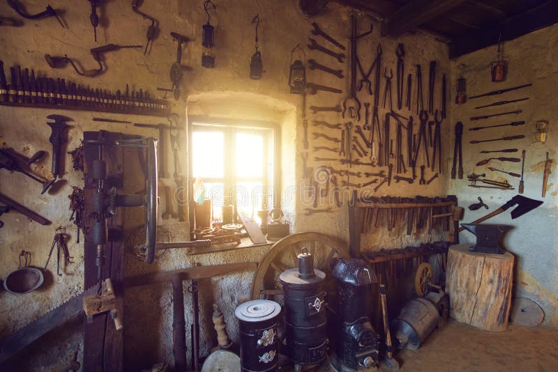 Tranditional Smithy Workshop Interior Stock Image - Image of forging ...