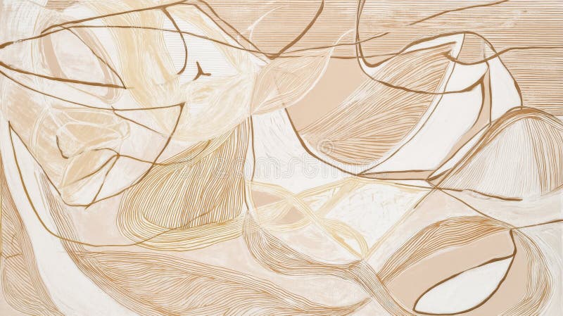 Tranquil Abstract Artwork Featuring Interwoven Beige and Cream Lines ...