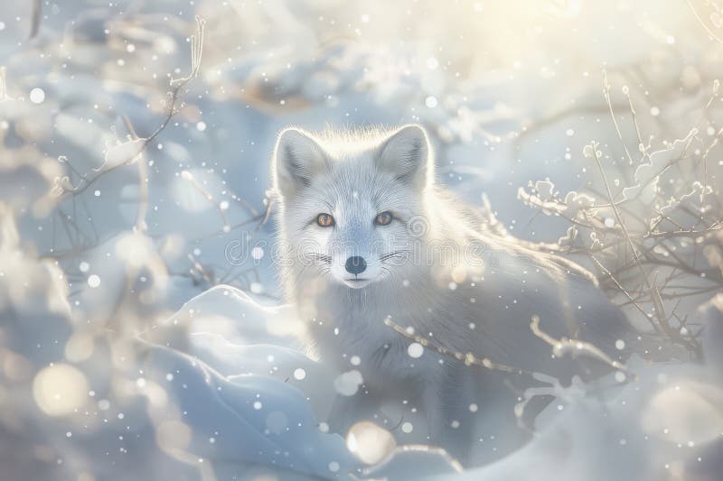 Tranquil Arctic Fox Sitting in Snowfall Stock Photo - Image of forest ...