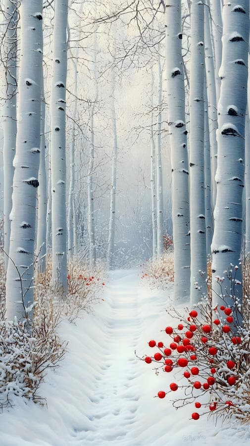 Tranquil Aspen Forest Path Enveloped in Fresh Snowfall Offering a ...