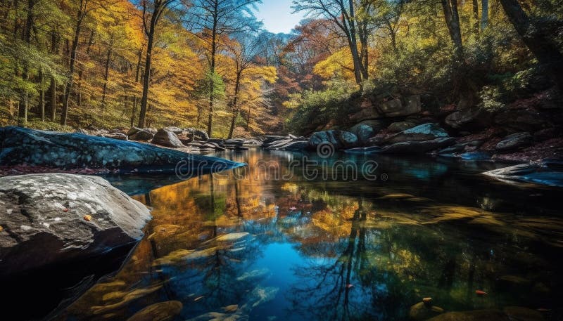 Tranquil Autumn Forest Reflects Multi Colored Mountain Beauty Generated ...
