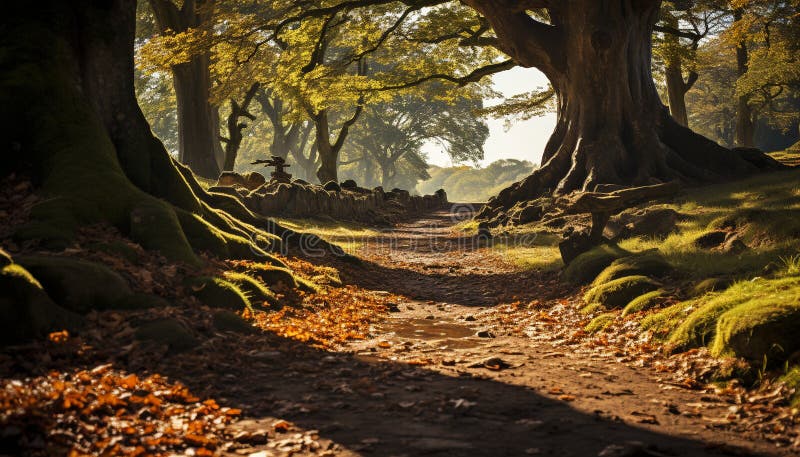 Tranquil Autumn Forest, Vibrant Leaves Falling, Nature Timeless Beauty ...