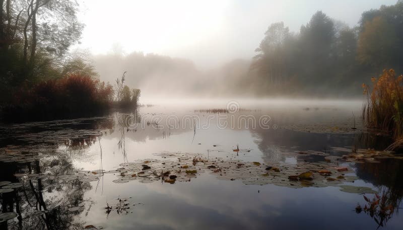 Tranquil Autumn Landscape: Foggy Forest, Reflecting Trees in Pond ...