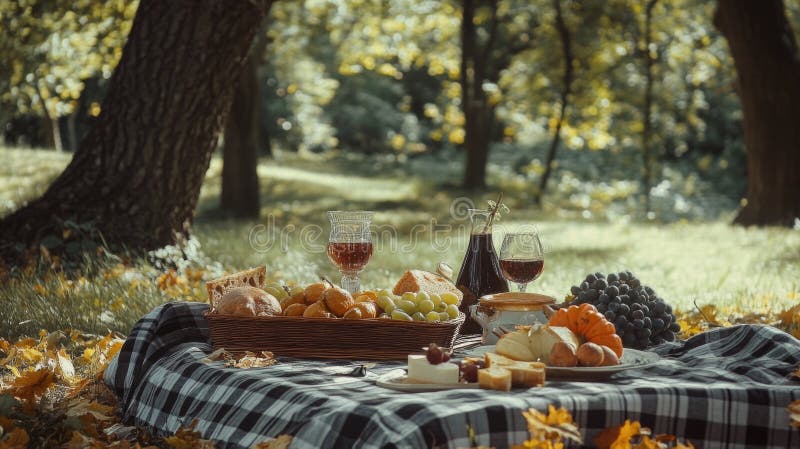 Autumn Picnic Scene stock image. Image of woodland, leaves - 388130525