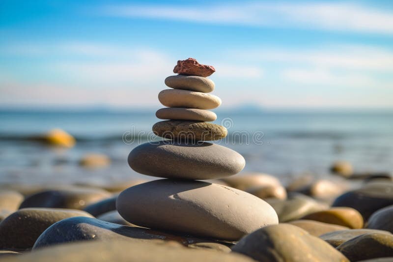 Tranquil Balance in Nature Stacked Pebble Arrangement Generated by AI ...