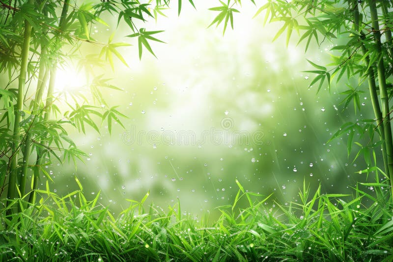 Tranquil Bamboo Forest Rain Backdrop for Serene and Peaceful Banner ...