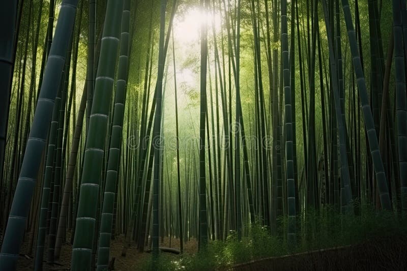 A Tranquil Bamboo Forest with Sunlight Filtering through Tall Trees ...