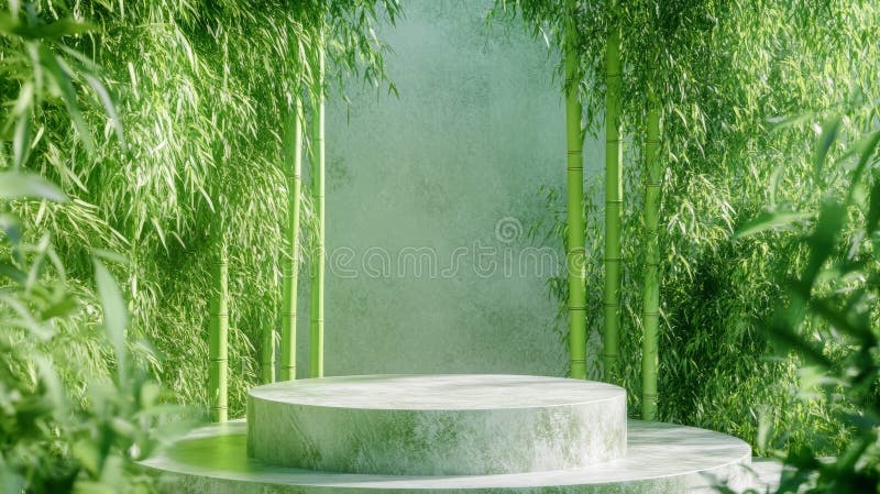 Tranquil Bamboo Podium in Green Forest Setting for Natural Display ...