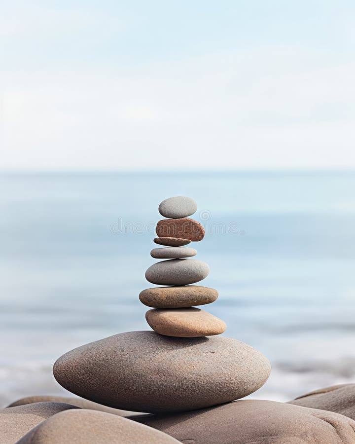 The Tranquil Beach: a Balanced Composition of Rocks, Particles Stock ...