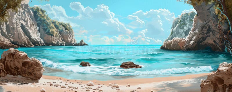 A Tranquil Beach Cove Background with Turquoise Waters, Sandy Shores ...