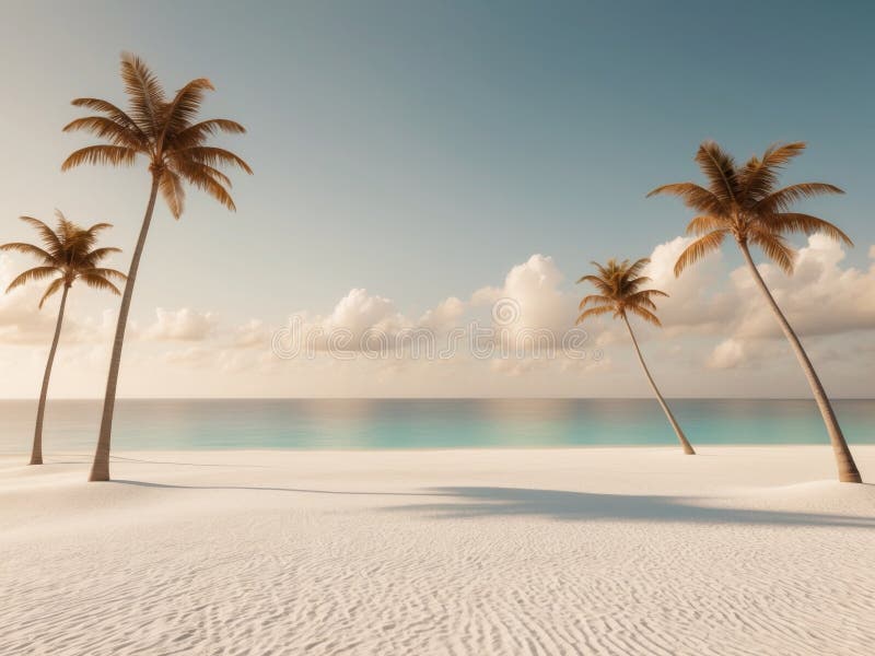 Tranquil Beach Scene with Palm Trees and Sunshine. Stock Photo - Image ...
