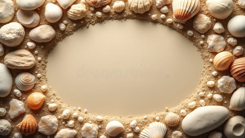 Tranquil Beach Stones Circle on Sandy Background with Scattered ...