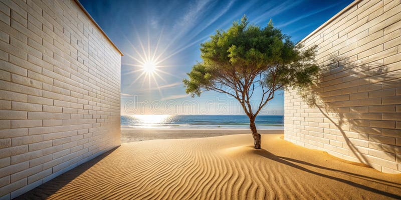 Tranquil Beachscape with a Striking White Wall Golden Sand and Dramatic ...