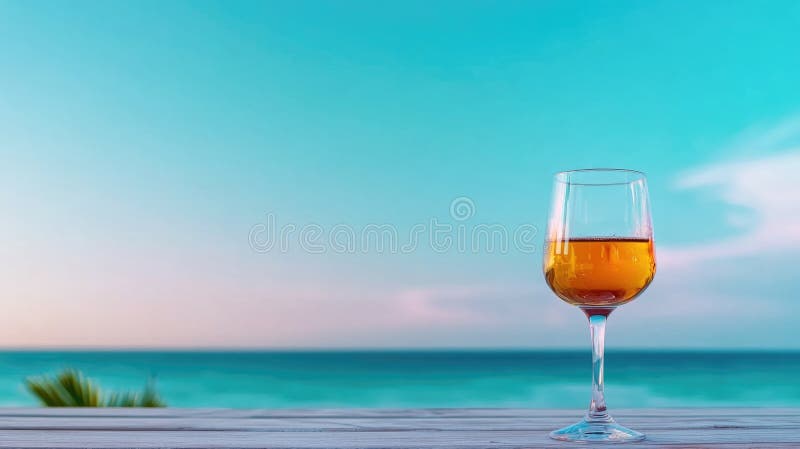 Tranquil Beachside Sunset Wine Glass Scenic Ocean View Stock Photos ...