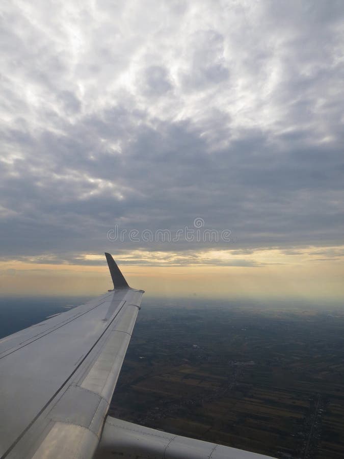Tranquil Beautiful View from Plane Window at Blue Sky Over White Clouds ...